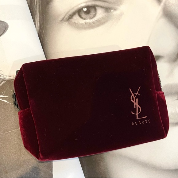 Yves Saint Laurent | Bags | Ysl Burgundy Velvet Cosmetic Bag | Poshmark